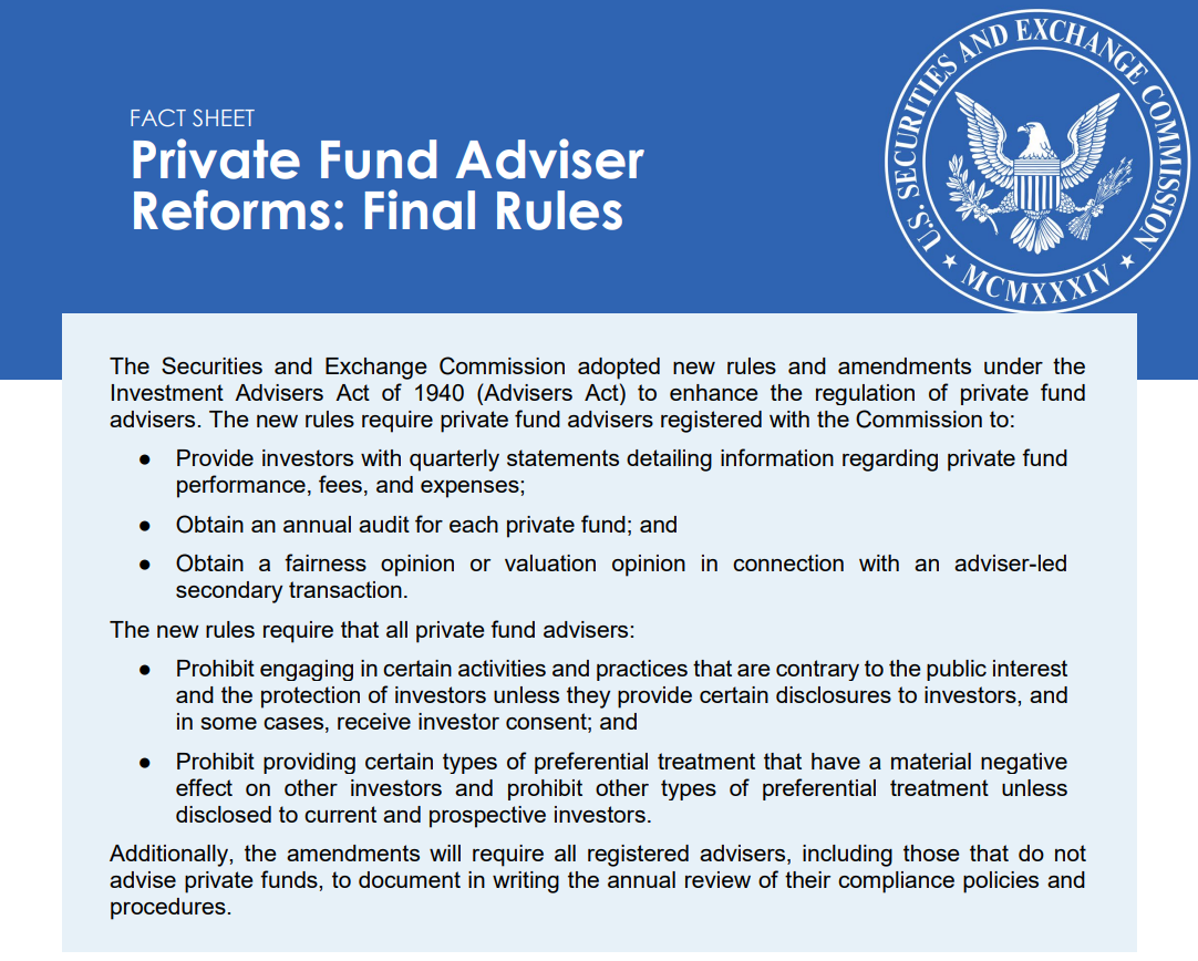 SEC Adopts The Private Fund Reform Rule